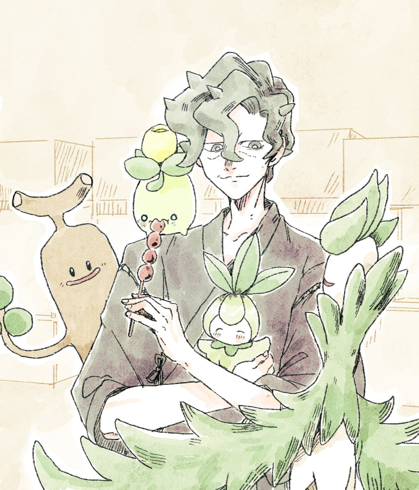 Safebooru - arboliva brassius (pokemon) brown kimono closed eyes dango ...