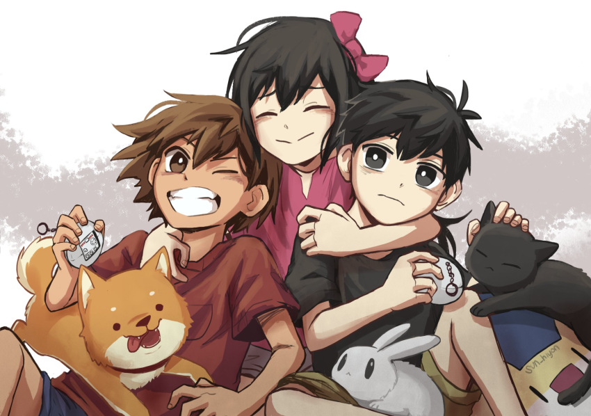 Safebooru - 1girl 2boys ^ ^ aged down animal antenna hair artist name aubrey (faraway) (omori ...