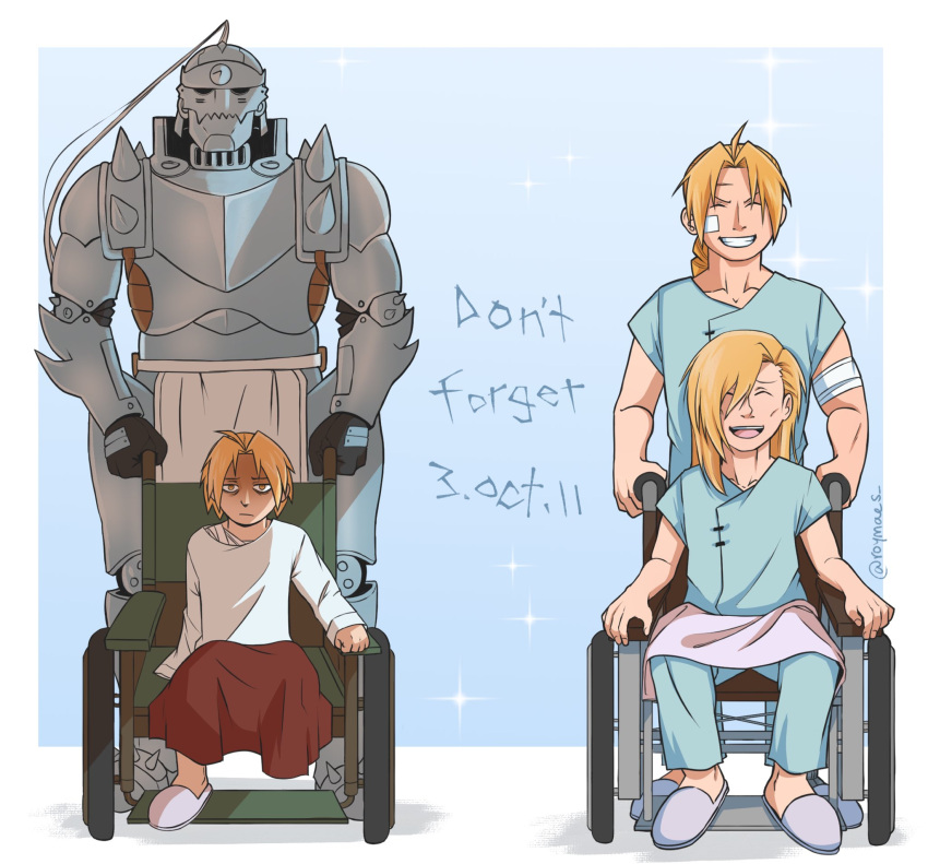 Safebooru - 2boys alphonse elric armor bandages blonde hair braid braided ponytail closed eyes ...