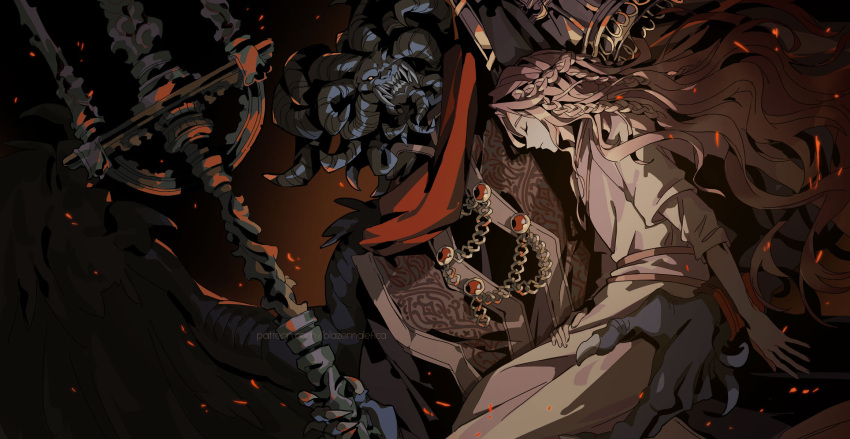 Safebooru - 2boys androgynous black robe black skin blazemalefica ...