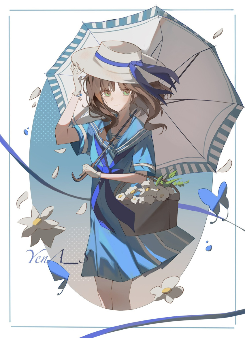 Safebooru - 1girl adjusting clothes adjusting headwear artist name basket blue bow blue bowtie ...