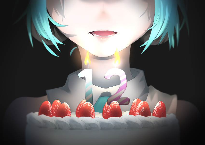 Safebooru - 1girl absurdres aqua hair birthday cake cake candle food ...