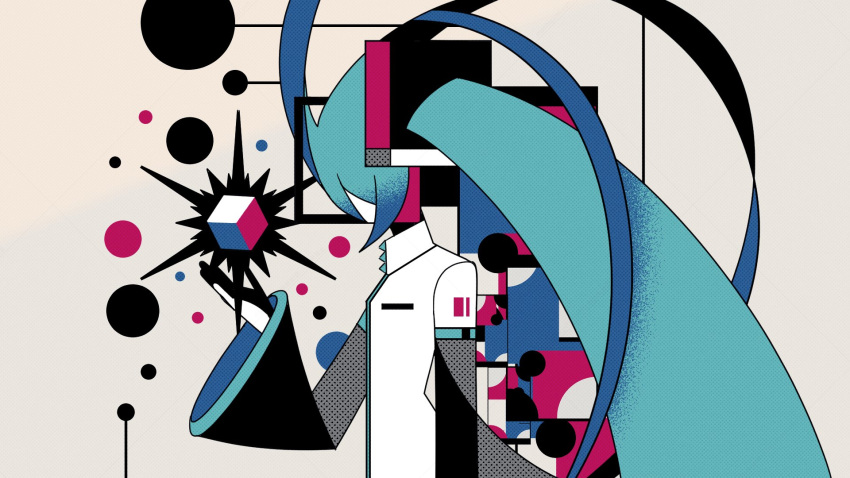 Safebooru - 1girl abstract abstract background aqua hair collared shirt ...