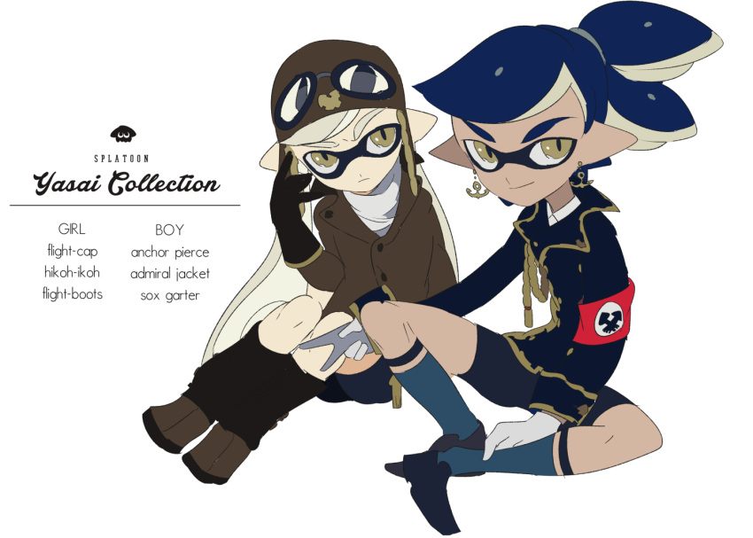 Safebooru - 1boy 1girl anchor earrings armband aviator cap black gloves blue hair blue shorts ...