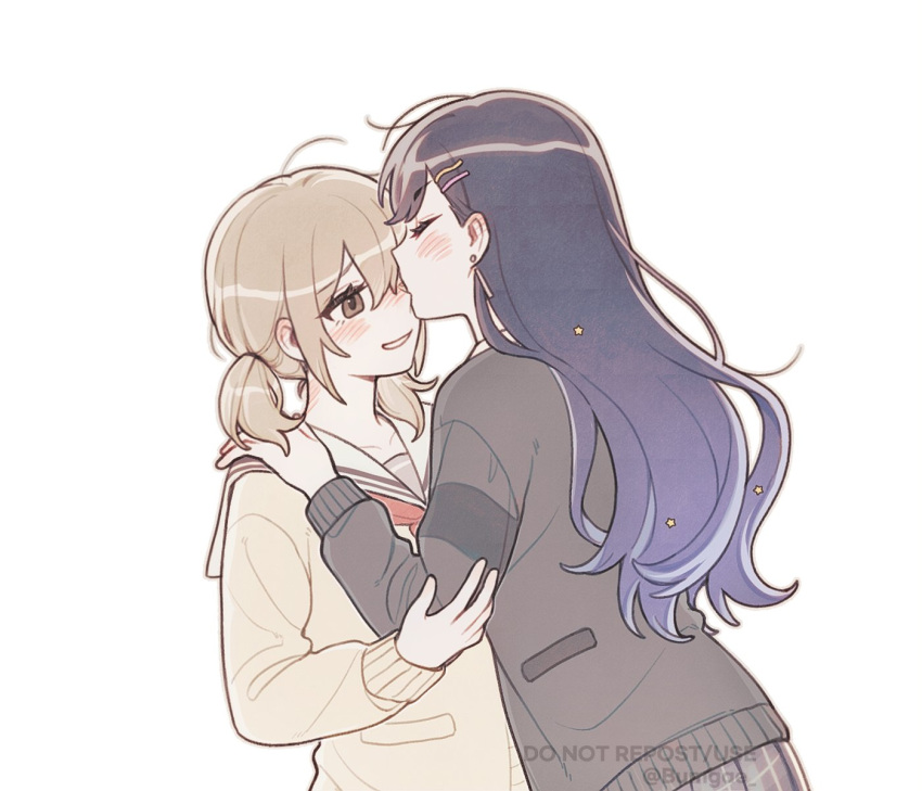 Safebooru - 2girls azusawa kohane black cardigan black hair blush bow bowtie brown eyes brown ...