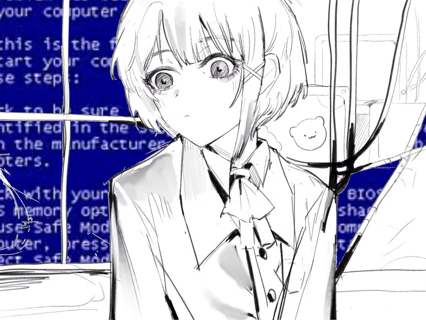 Safebooru - 1girl anli (jwcpp4sum0mgk5r) asymmetrical hair blue screen ...