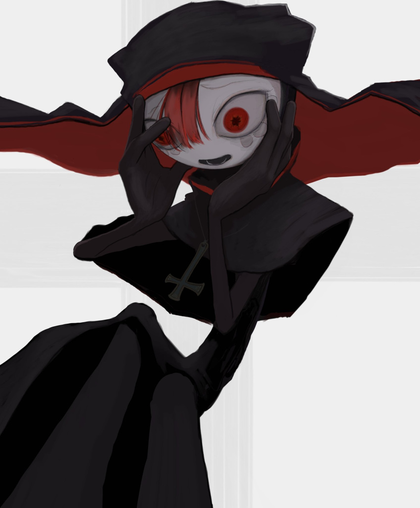 Safebooru - 1other 28 berakhah black cloak cloak cross highres lower teeth only nun open mouth ...