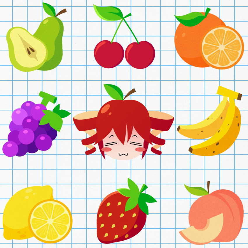 Safebooru - 1girl :3 banana blush stickers cherry closed eyes closed ...