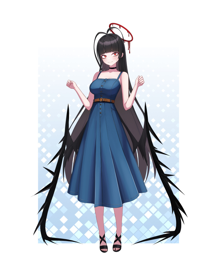 Safebooru - 1girl absurdres antenna hair black choker black hair black wings blood blood halo ...