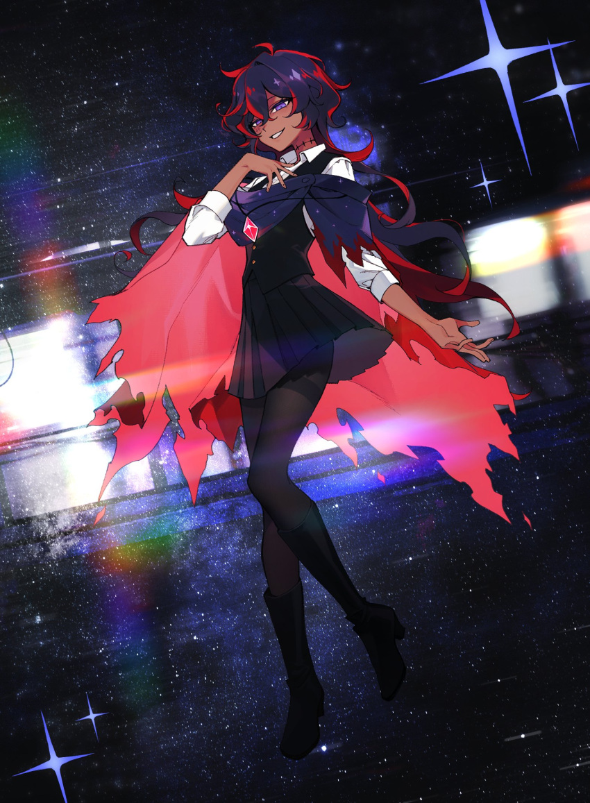 Safebooru - 1girl be whitedwarf black cloak black hair black pantyhose ...