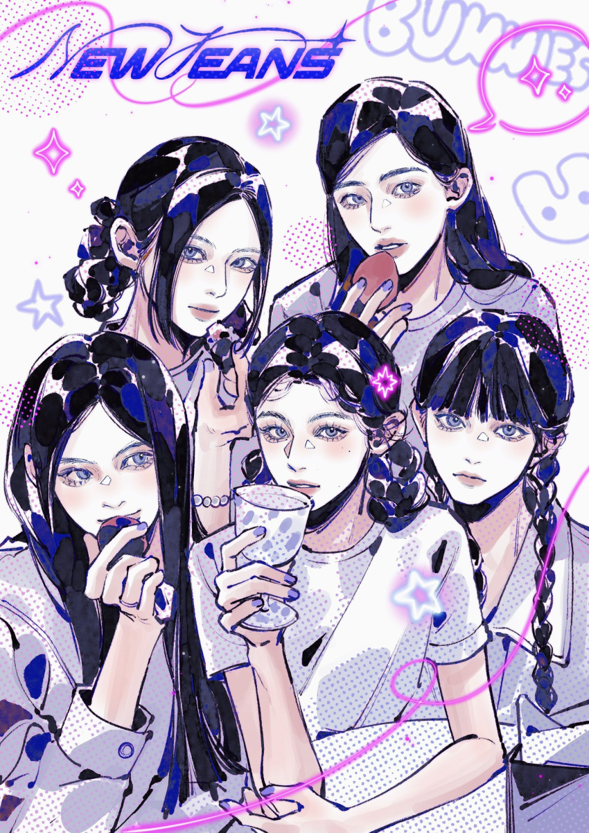 Safebooru - 5girls black hair blue eyes braid copyright name cup ...