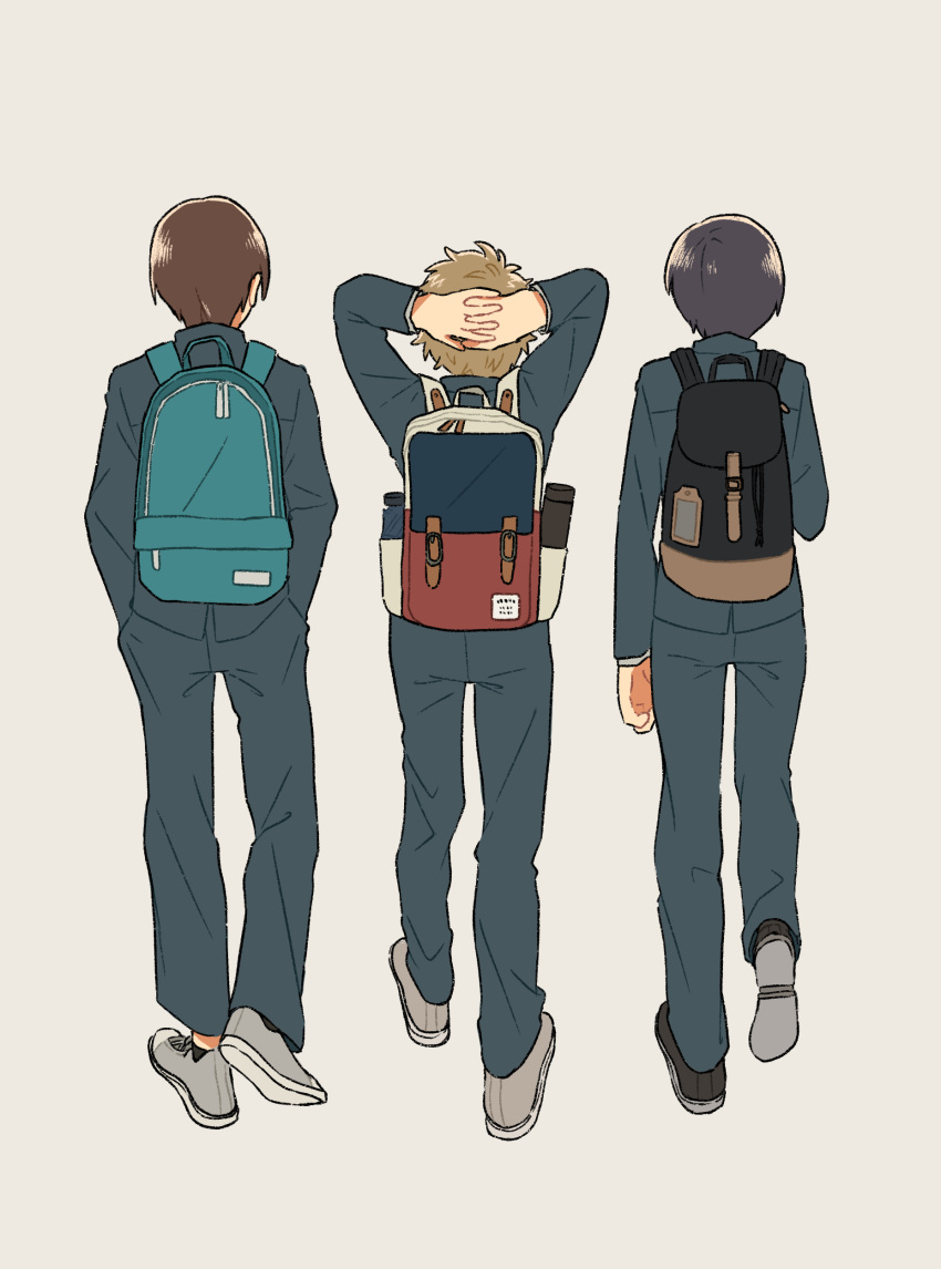Safebooru 3boys Absurdres Arms Behind Head Arms Up Bag Black Hair 6486