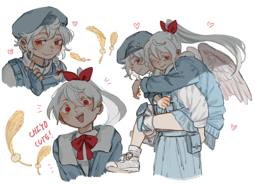 Safebooru - 2girls ammunition pouch angel wings beret blue jacket bow bowtie bulletproof vest ...