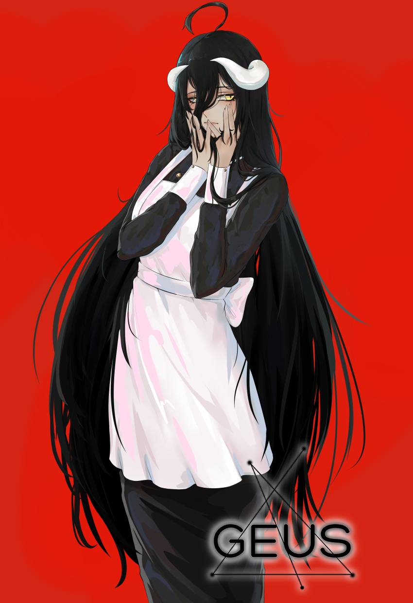 Safebooru - 1girl absurdres ahoge albedo (overlord) apron black dress black hair closed mouth ...