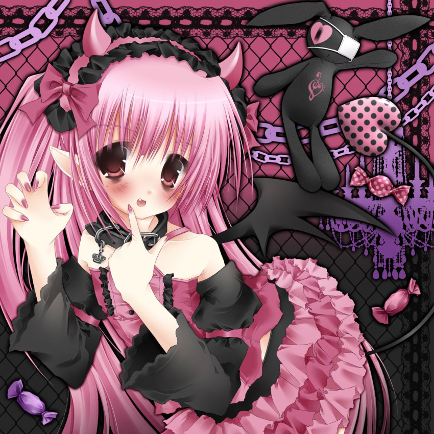 Safebooru - 1girl 2000s (style) alice (frilldevil) animal collar blush candy collar commentary ...