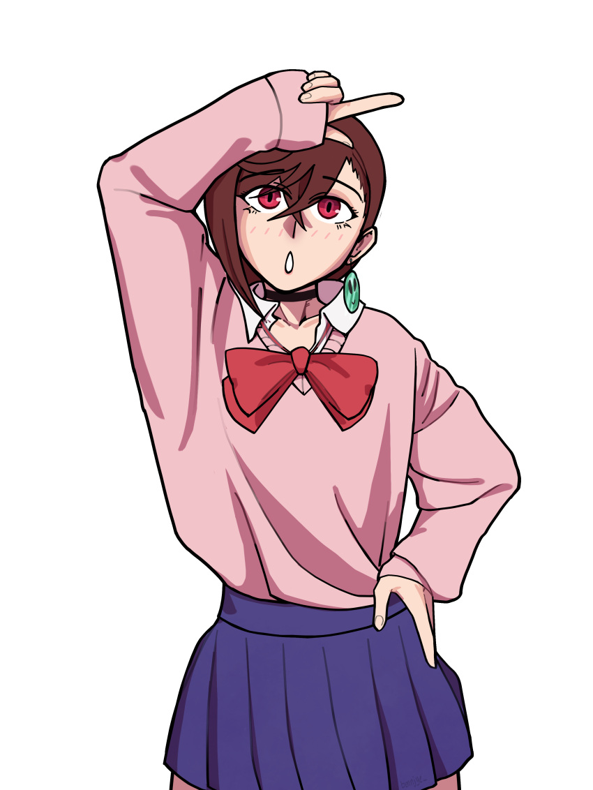 Safebooru - 1girl absurdres ayase momo bennjye black choker blue skirt bow brown hair choker ...