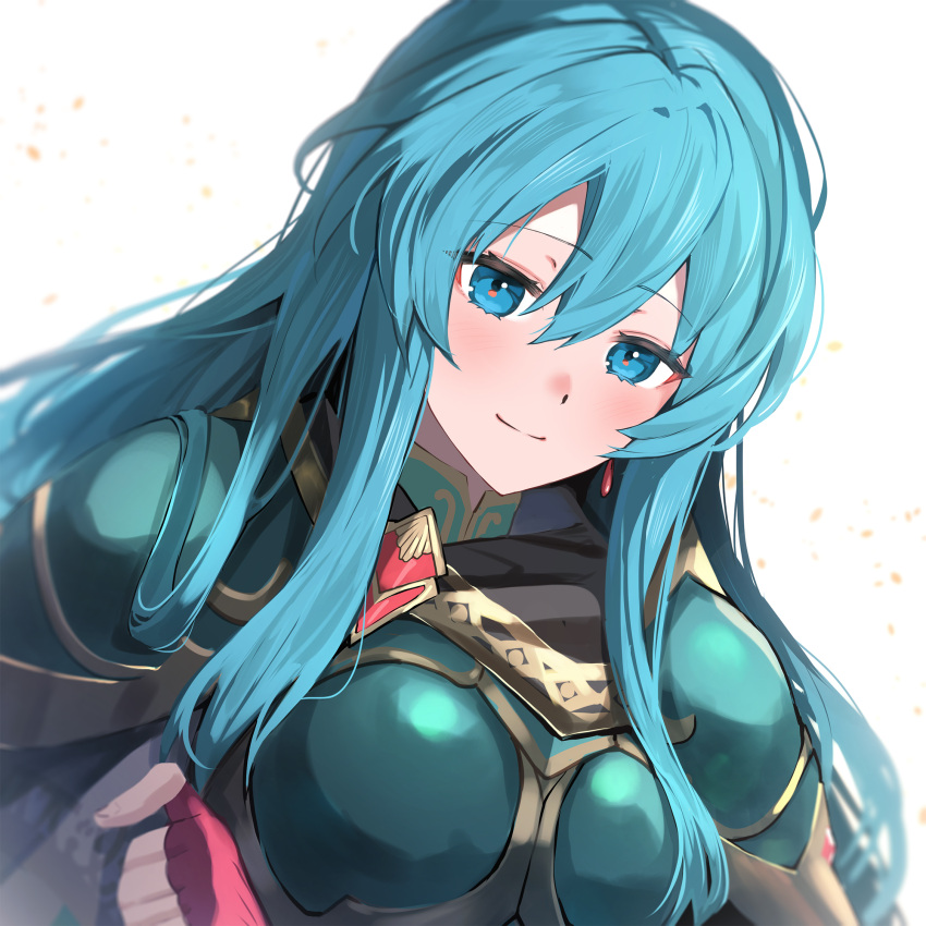 Safebooru - 1girl aqua eyes aqua hair armor breastplate closed mouth commentary request earrings ...