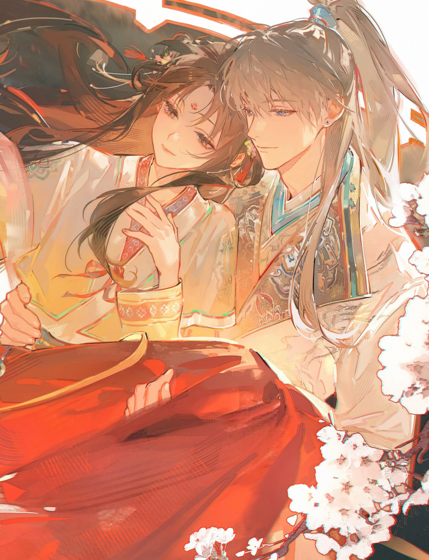 Safebooru - 1boy 1girl black hair blue eyes branch brown eyes brown hair carrying closed eyes ...