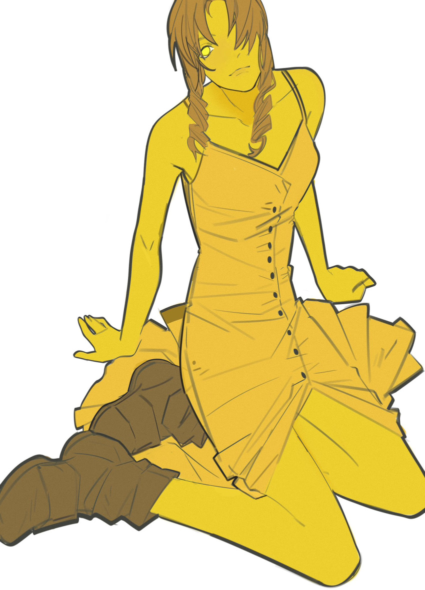 Safebooru - 1girl aerith gainsborough bare arms bare shoulders boots breasts brown footwear ...