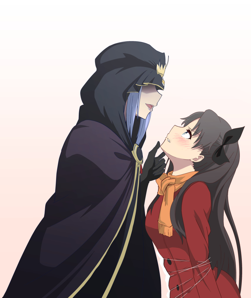 Safebooru - 2girls absurdres bdsm black cloak black hair blue eyes blue hair blush bondage bound ...