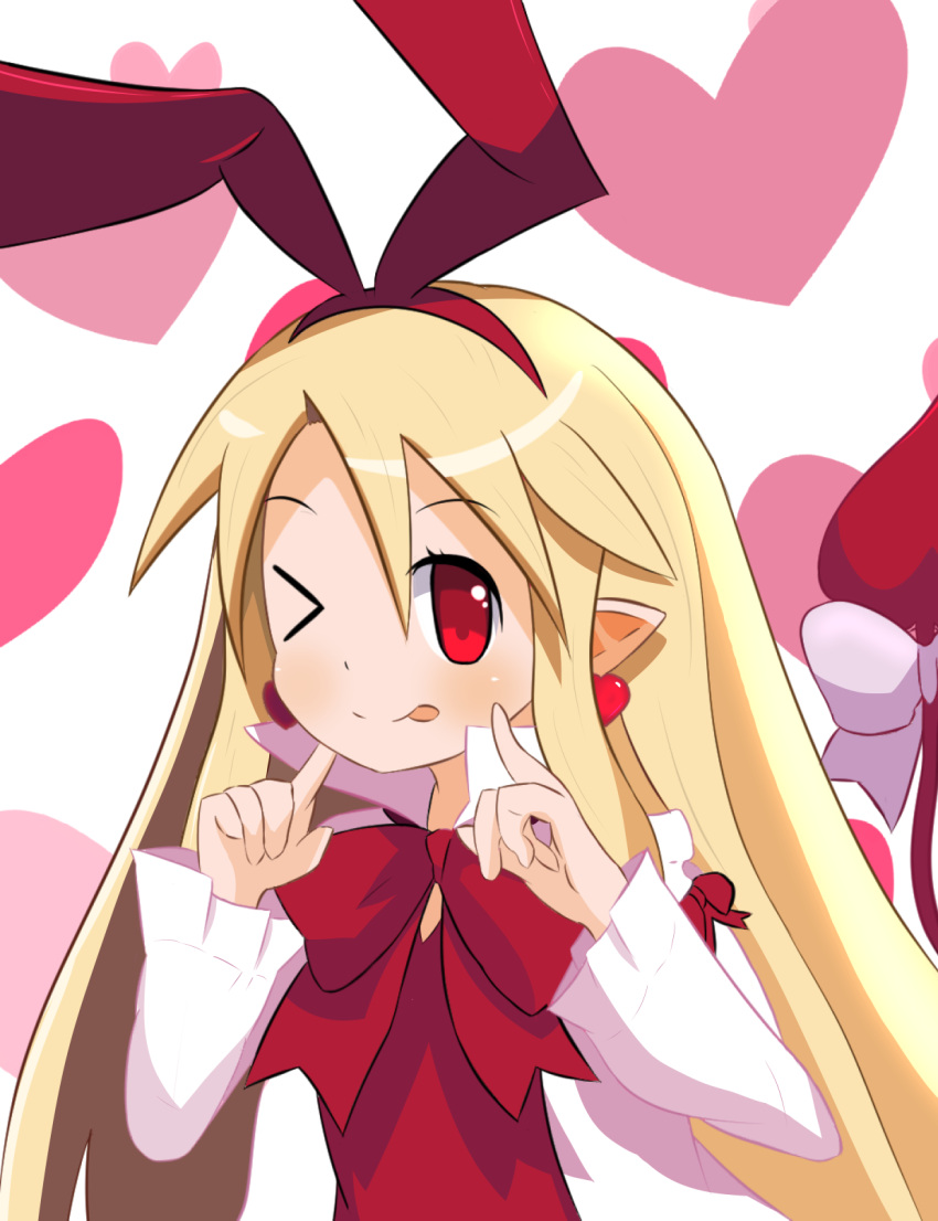 Safebooru - 1girl ;p blonde hair disgaea earrings fingers to cheeks ...