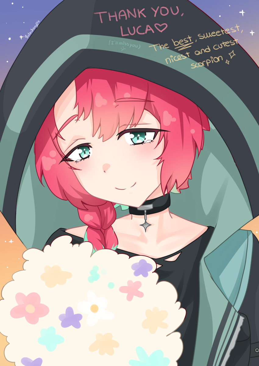 Safebooru - 1boy absurdres artist name black choker black shirt bouquet ...