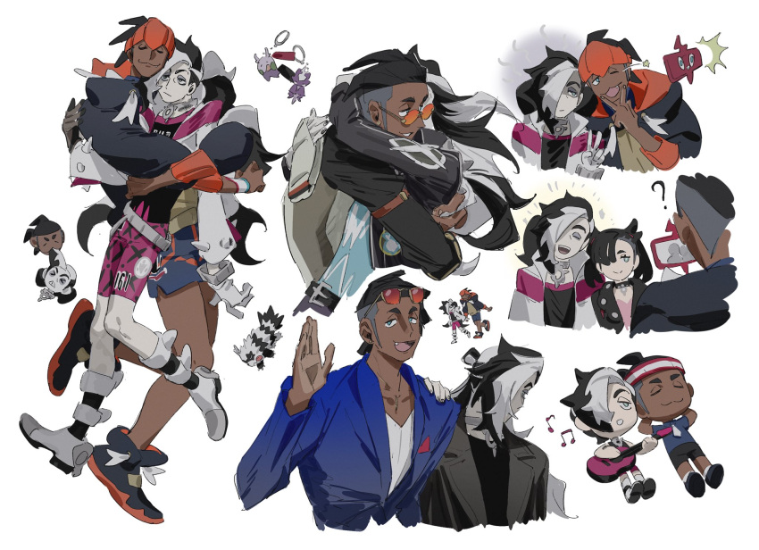 Safebooru - 1girl 2boys :d ? ^^^ black hoodie blue jacket boots closed ...