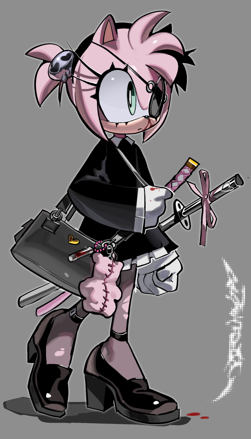 Safebooru - 1girl absurdres amy rose animal ears animal nose bag blood charm (object) collared ...