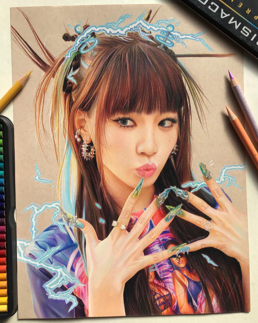 Safebooru - 1girl absurdres art tools in frame artrishtryy asian blue eyes blue hair blue nails ...