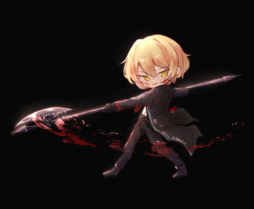 Safebooru - 1boy absurdres black background black pants blonde hair blood chibi full body ...