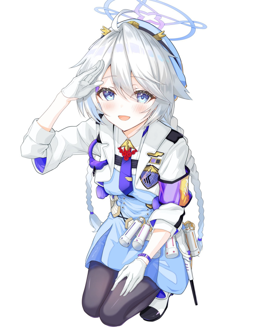 Safebooru - 1girl ahoge baton (weapon) belt black pantyhose blue archive blue dress blue eyes ...