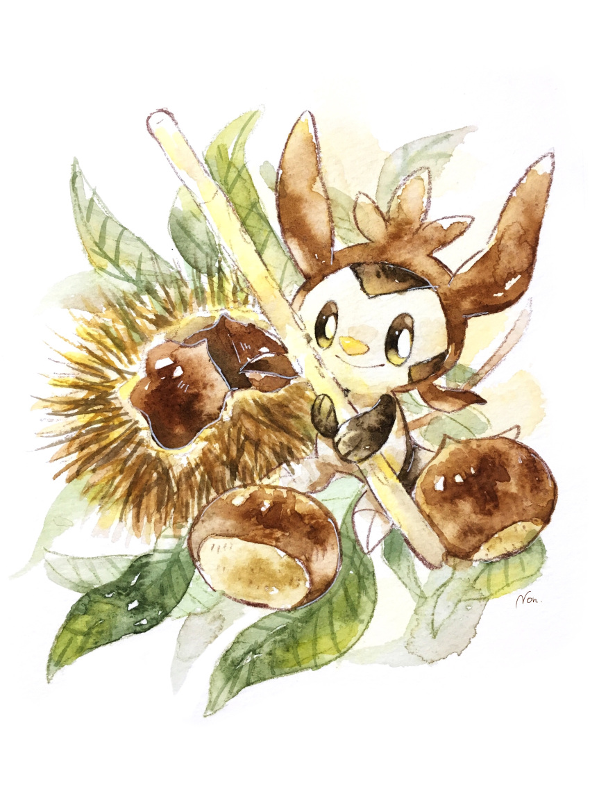 Safebooru - absurdres animal focus black eyes bright pupils chespin chestnut closed mouth food ...