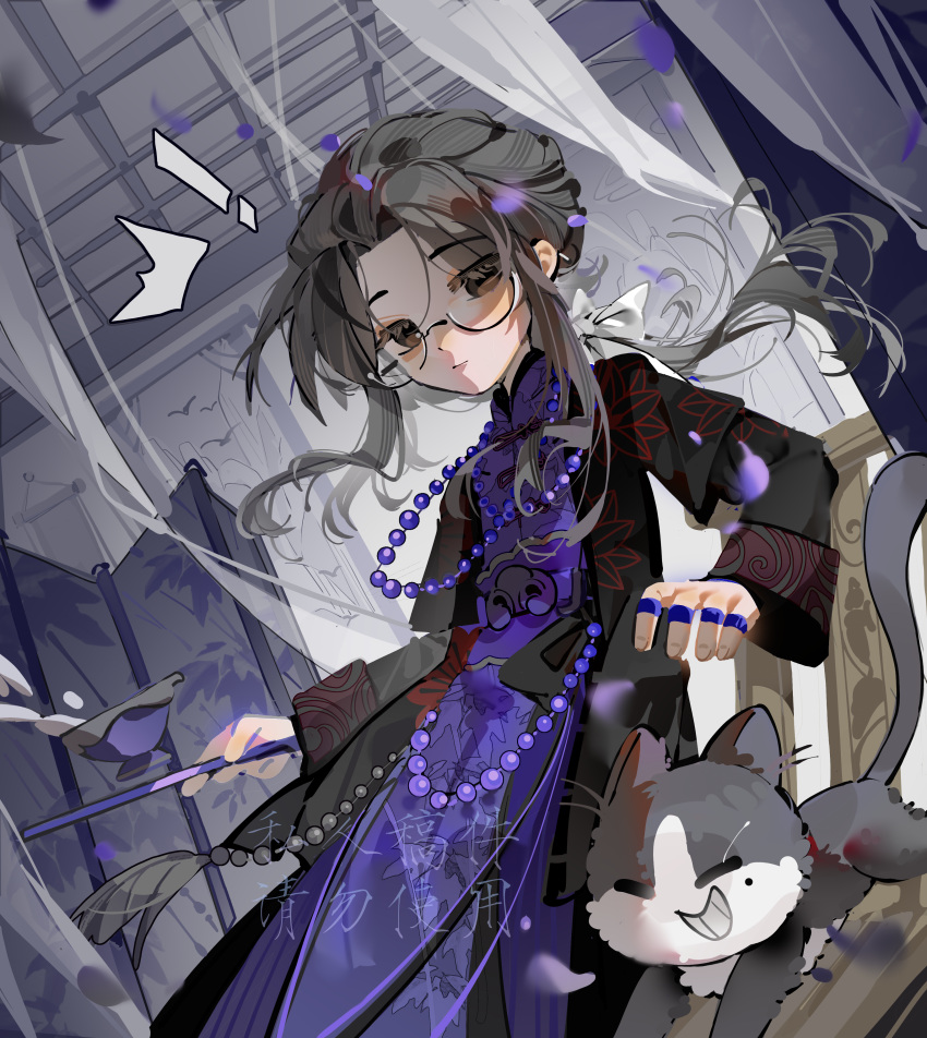 Safebooru - ! 1boy ^^^ absurdres animalization black coat black eyes black hair bow cat changpao ...