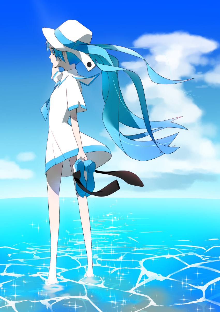 Safebooru - 1girl absurdres alternate costume aqua hair aqua necktie arm up blue eyes caustics ...