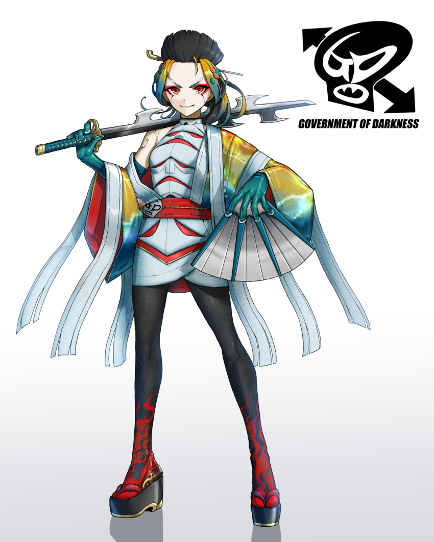 Safebooru - 1girl black hair black pantyhose blonde hair blue hair ...