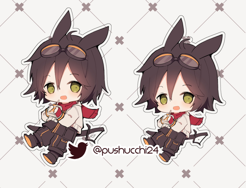 Safebooru - 1boy animal ears arknights black pants brown hair brown jacket chibi commentary ...