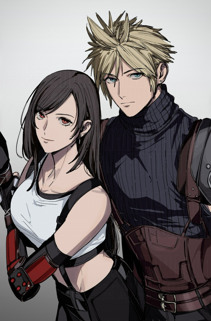 Safebooru - 1boy 1girl amikoiiko armor bare shoulders belt belt buckle black gloves black hair ...