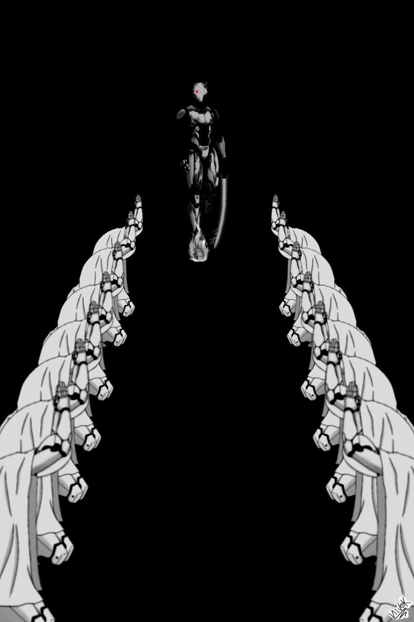 Safebooru 1boy Absurdres Armor Black Background Full Body Greyscale 3227