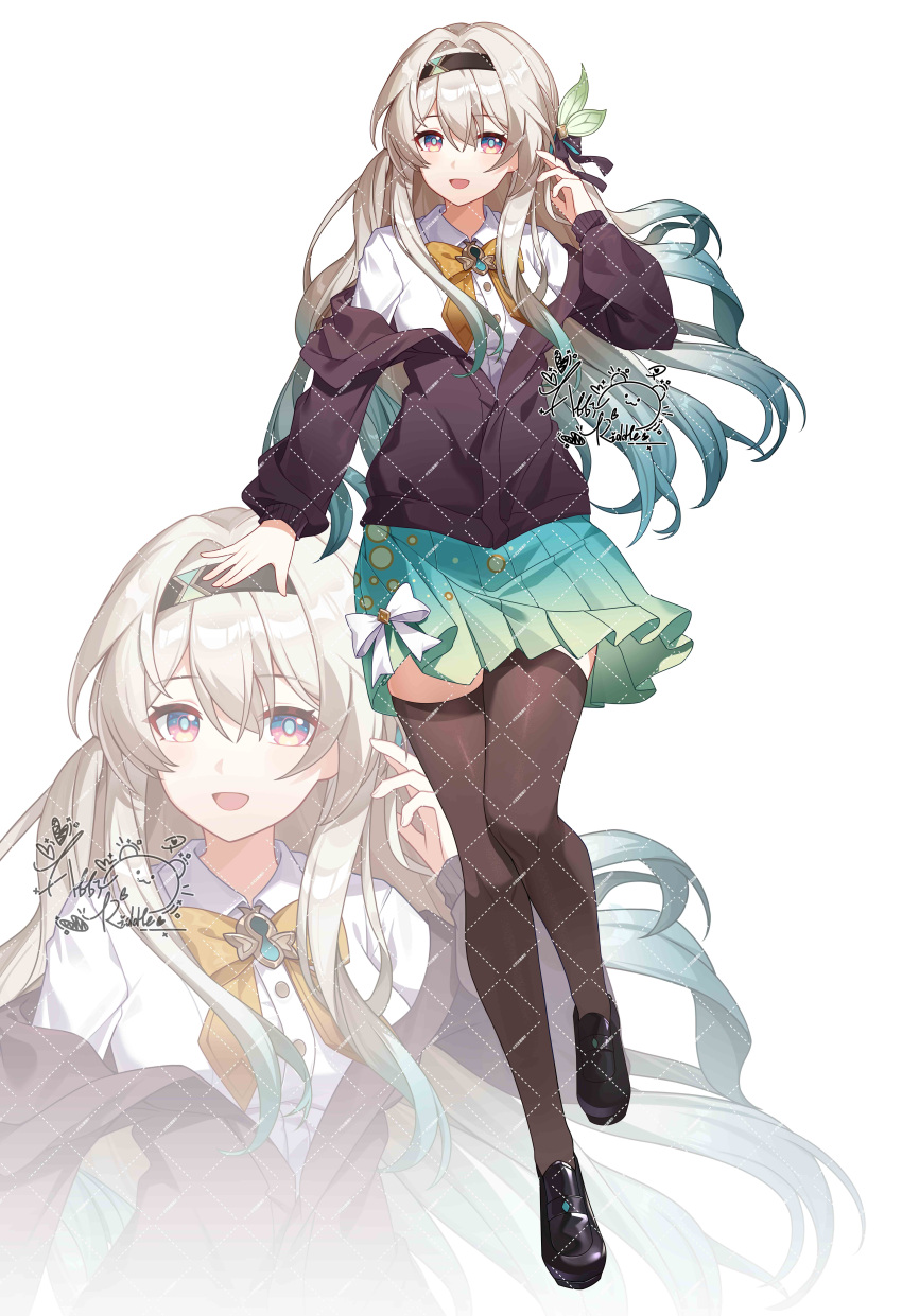 Safebooru - 1girl :d abby riddle absurdres alternate costume black footwear black hairband black ...