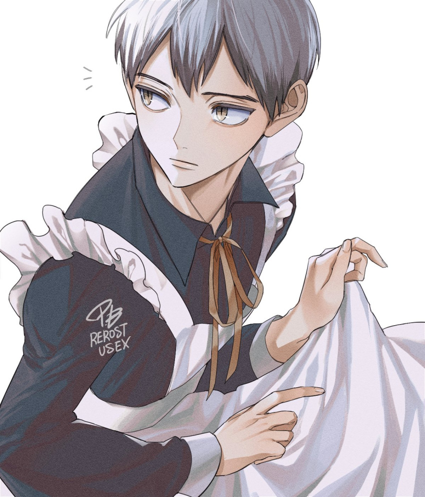 Safebooru - 1boy apron black hair black shirt collared shirt ...