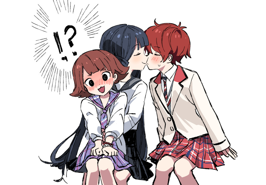 Safebooru - !? 3girls :3 antenna hair black hair black sailor collar ...