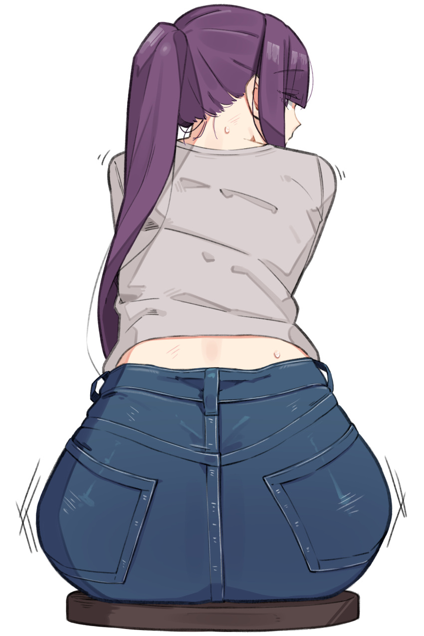 Safebooru - 1girl absurdres ass back peek blue pants blunt bangs closed mouth denim fern (sousou ...