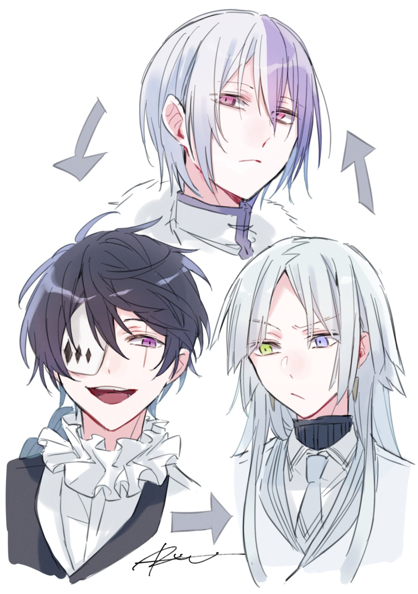 Safebooru - 3boys absurdres alternate eye color alternate hair color ...