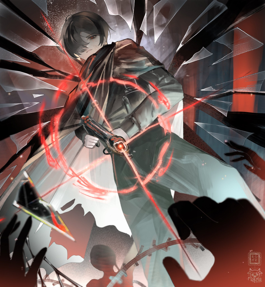 Safebooru - 1boy barbed wire black cape black coat black hair cape coat ...