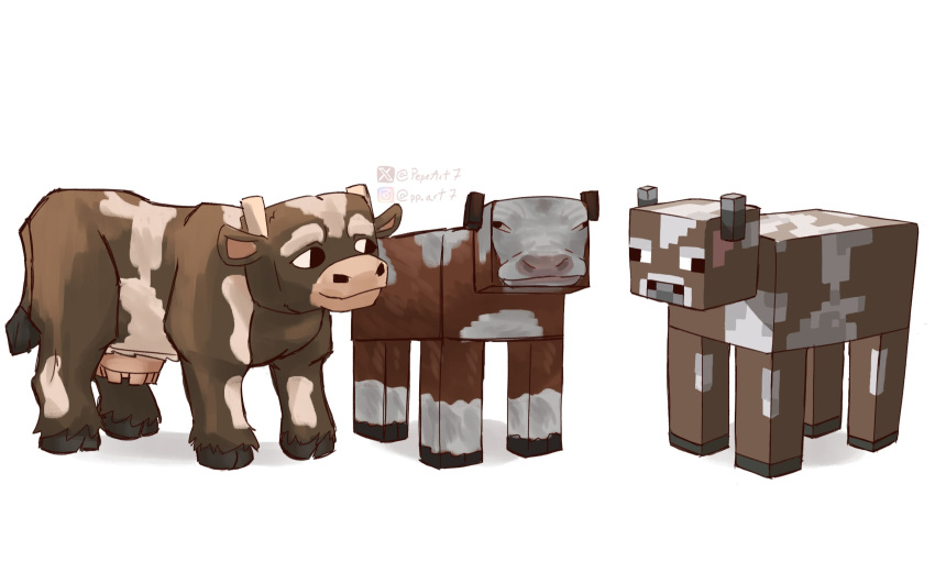 Safebooru - animal animal focus cow (minecraft) cow horns highres horns ...