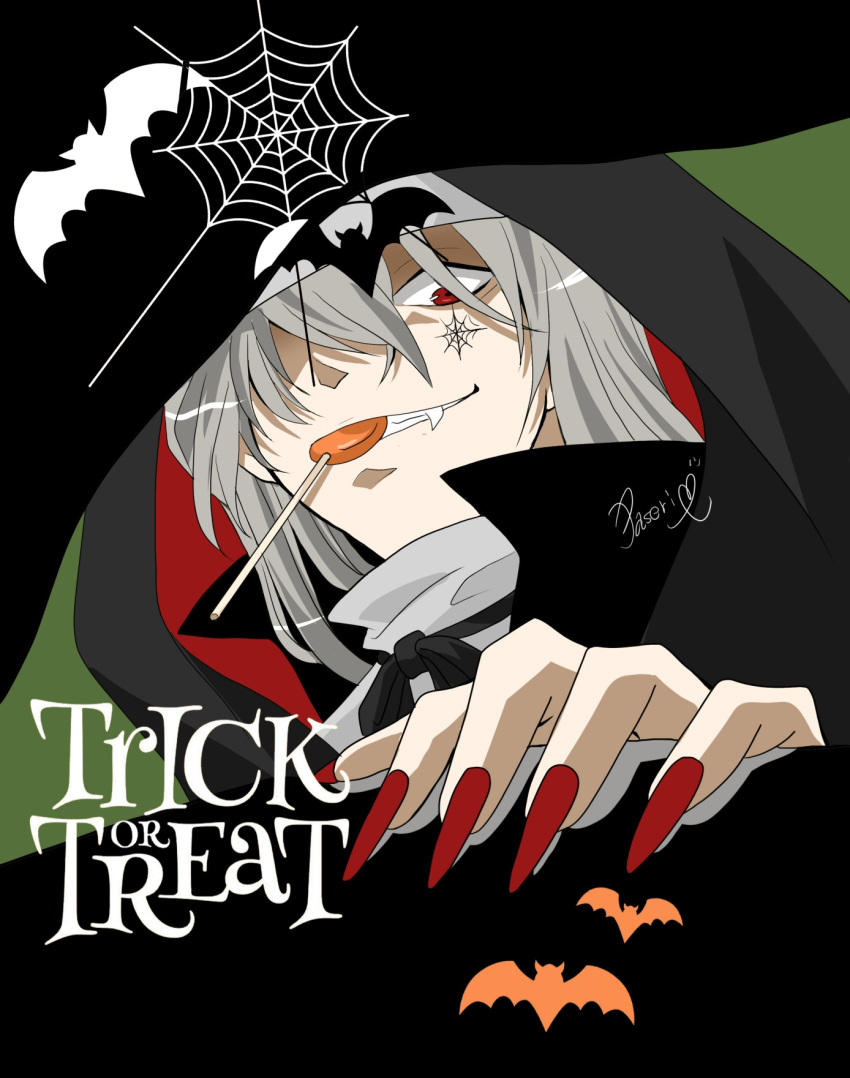 Safebooru - 1boy artist name bat (animal) black cloak candy cloak fang ...