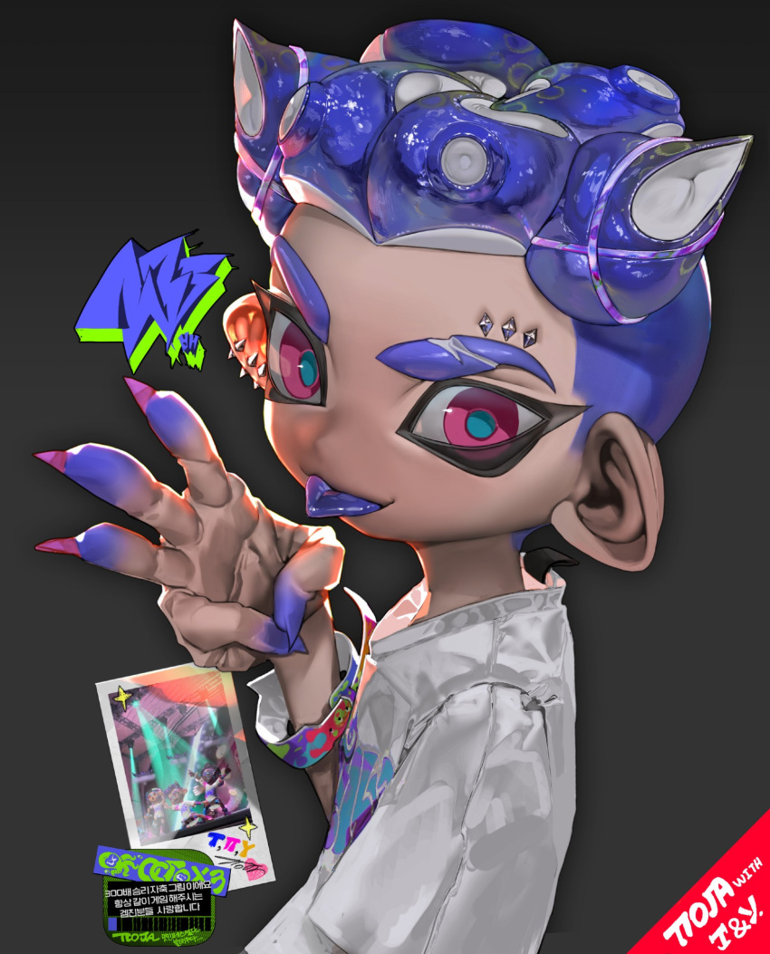 Safebooru - 1boy blue hair eyebrow piercing indigo hair octoling ...