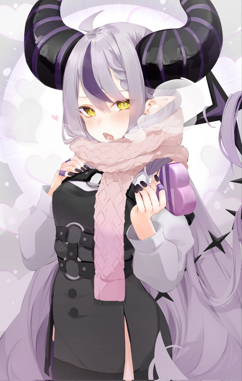 Safebooru - 1girl absurdly long hair ahoge alternate costume black dress black horns black nails ...