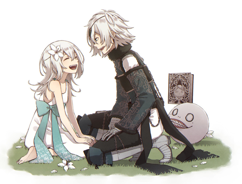 Safebooru - 1boy 1girl barefoot brother and sister closed eyes dress ...