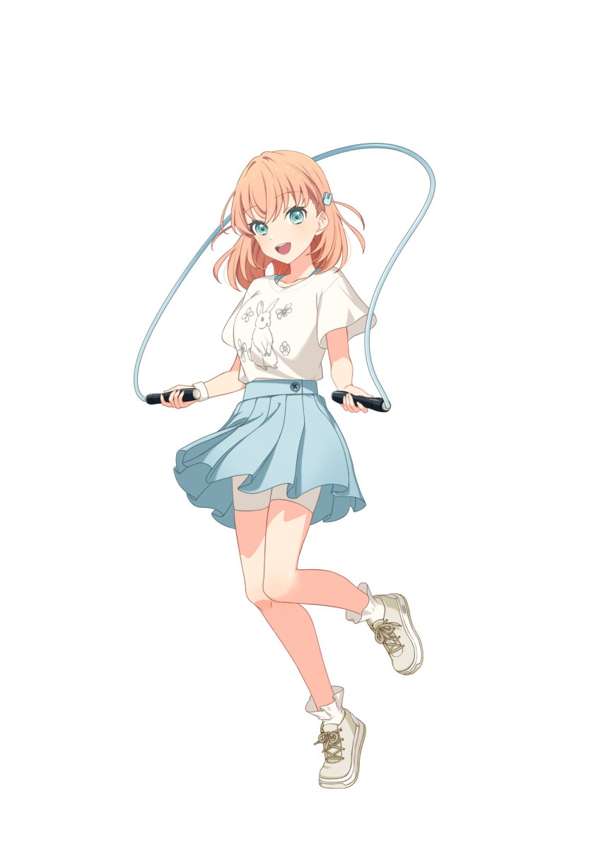 Safebooru - 1girl :d aqua eyes bike shorts bike shorts under skirt blue skirt breasts character ...